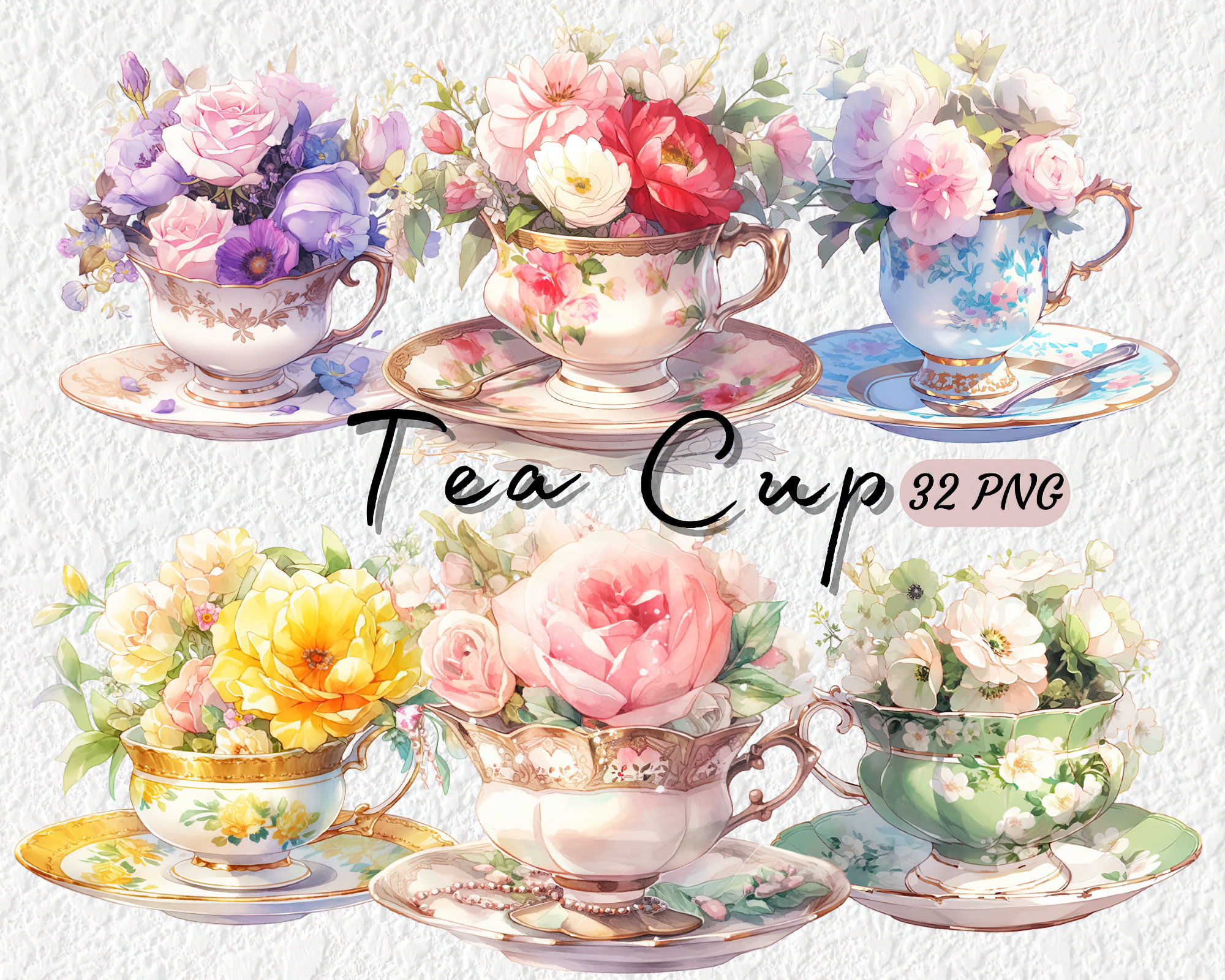 32 PNG Tea Cup Clipart Watercolor Tea Cup & Tea Pot Tea Party Digital ...