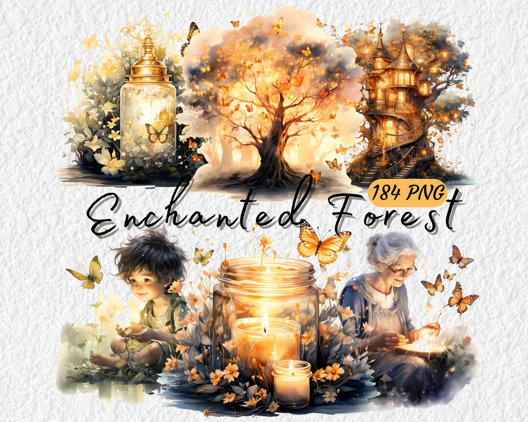 Enchanted Forest Clipart, Watercolor Magic Clipart, Magic Forest Set ...