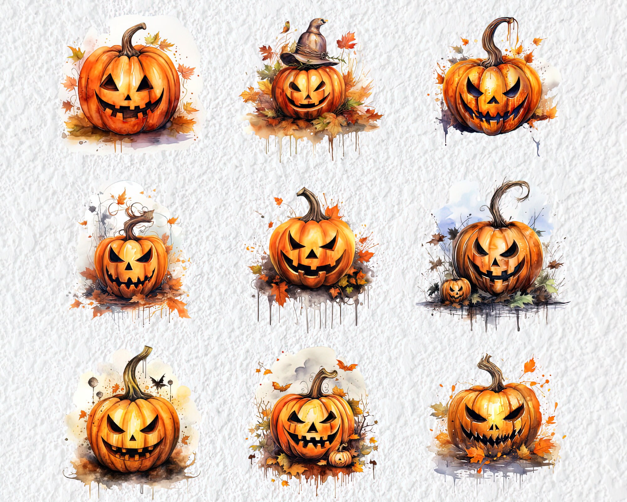 35 PNG Jack'o Lantern Watercolor Clipart Halloween Season Digital ...