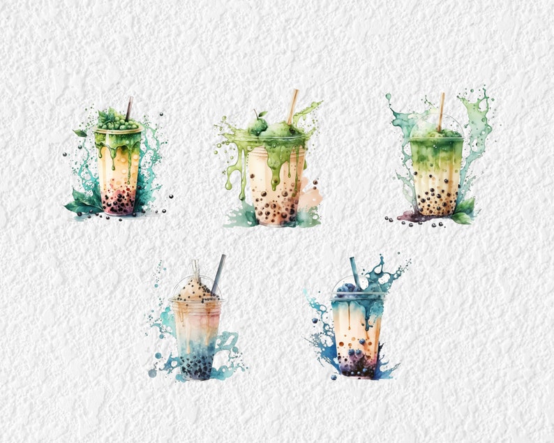 20 PNG Boba Tea Clipart Watercolor Bubble Tea Clipart - Etsy