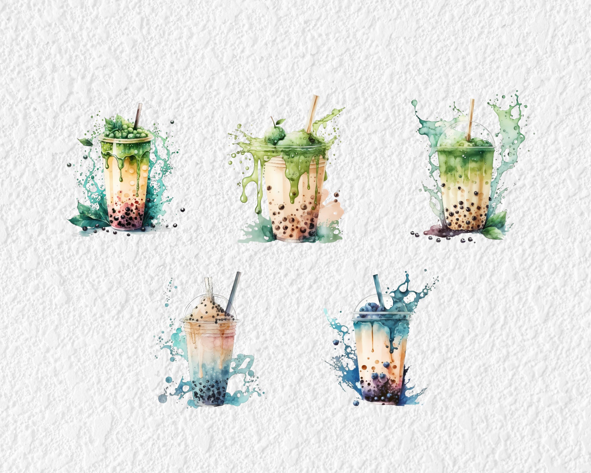 20 PNG Boba Tea Clipart, Watercolor Bubble Tea Clipart Collection ...