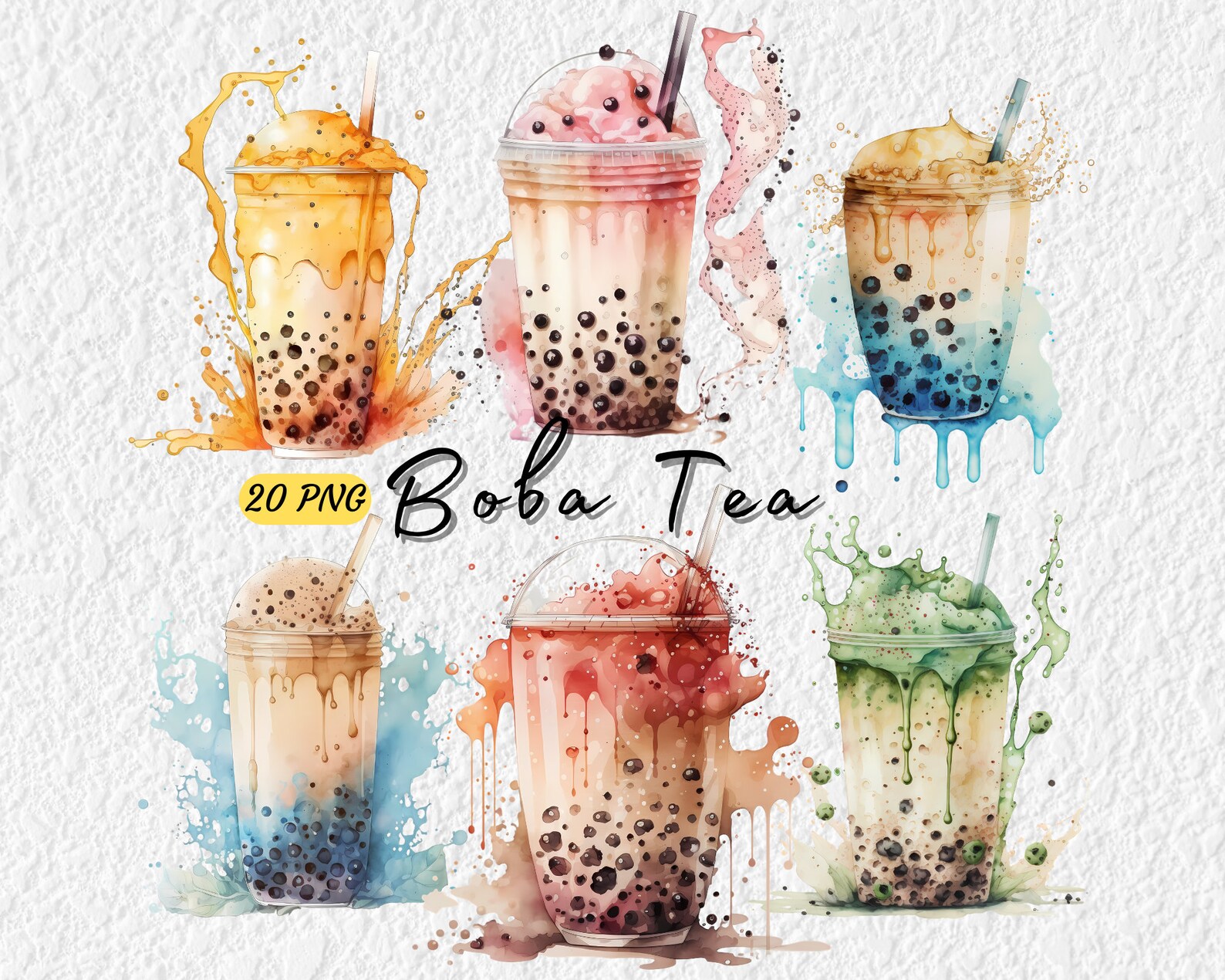 20 PNG Boba Tea Clipart Watercolor Bubble Tea Clipart - Etsy