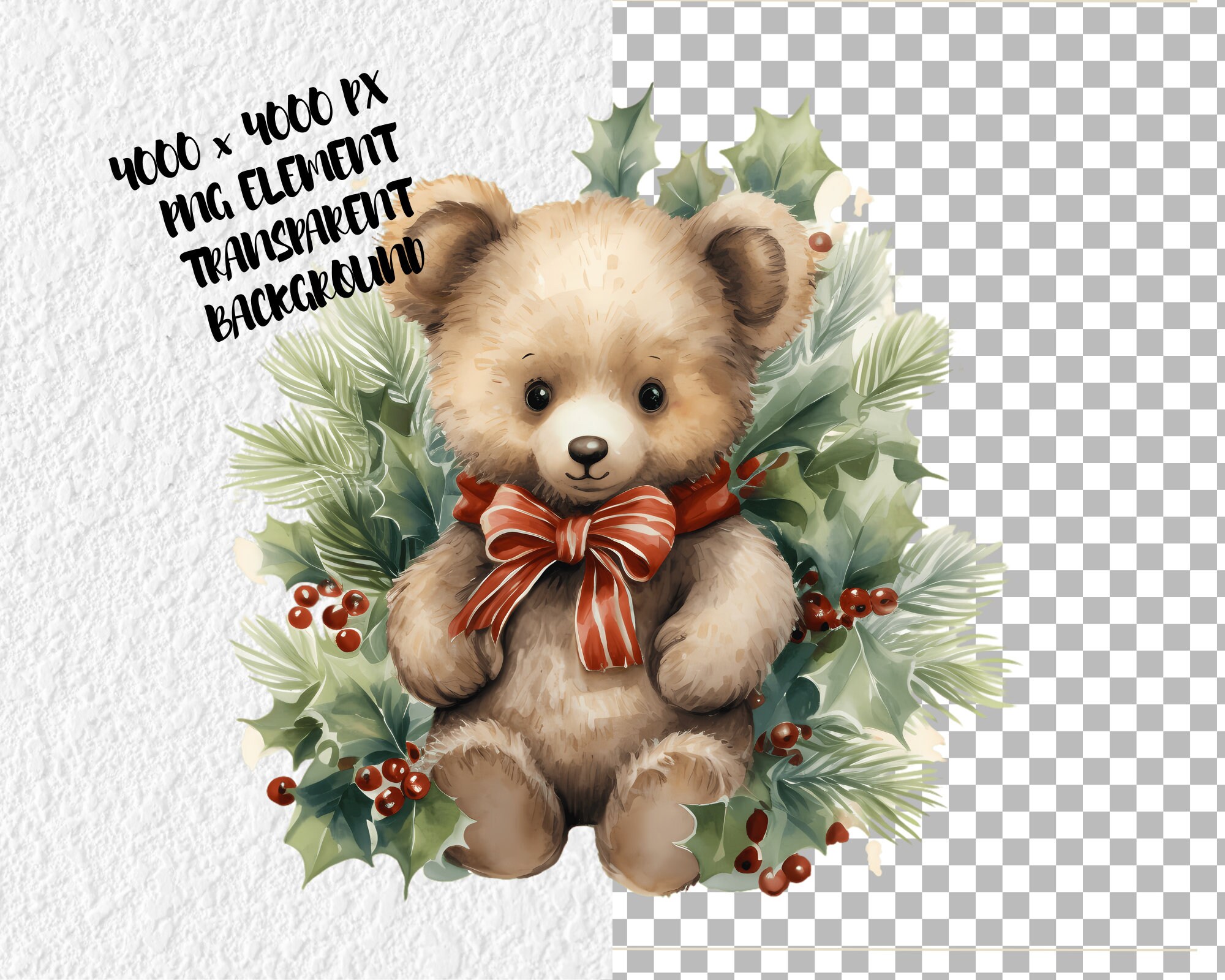 Christmas Teddy Bear Clipart, Watercolor Xmas Teddy Bear, Cute ...