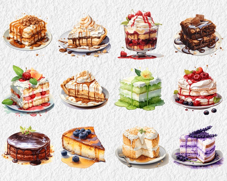 60 PNG Delicious Cake Clipart, Watercolor Birthday Cake, Sweet Dessert ...