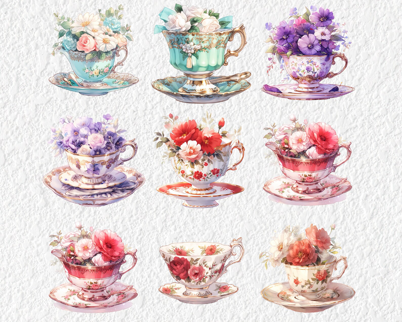 32 PNG Tea Cup Clipart Watercolor Tea Cup & Tea Pot Tea Party Digital ...