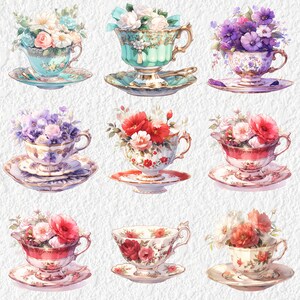 32 PNG Tea Cup Clipart Watercolor Tea Cup & Tea Pot Tea Party Digital ...