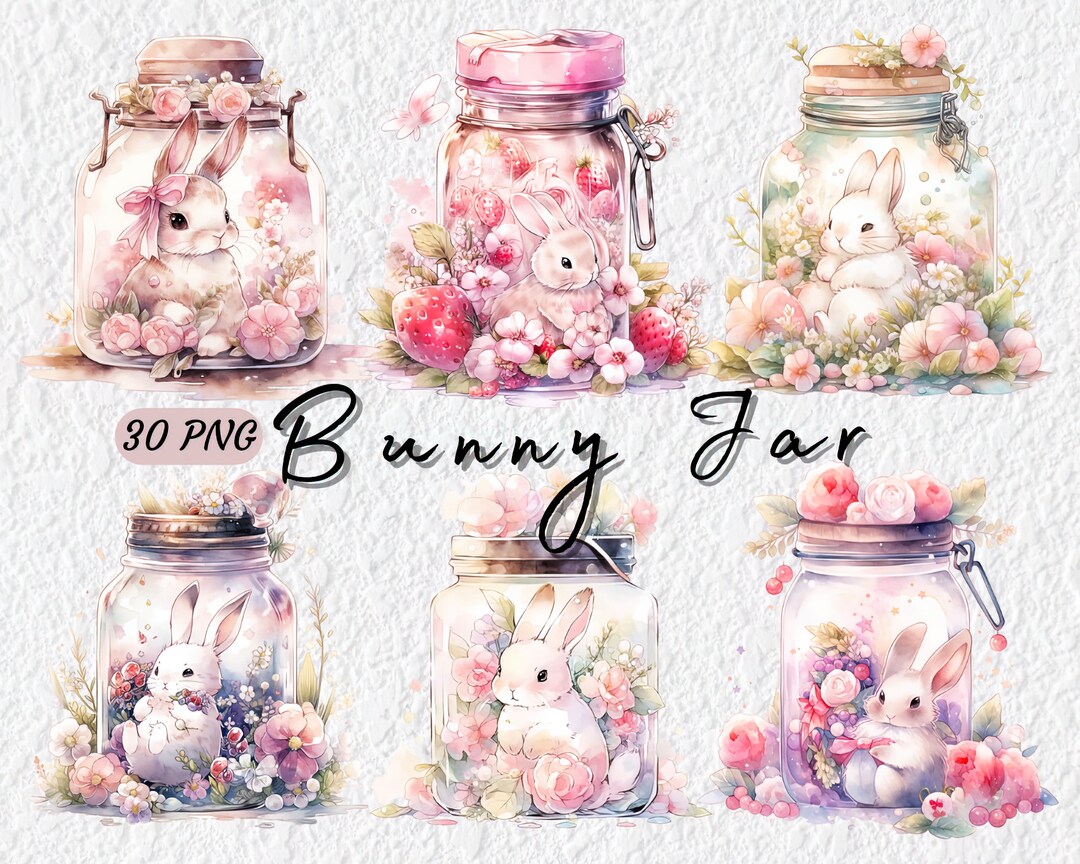30 PNG Bunny Jar Clipart Watercolor Enchanting Fairy Tale Artwork ...