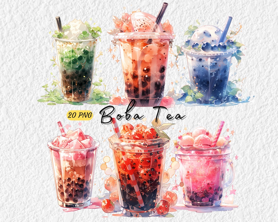 20 PNG Boba Tea Clipart, Watercolor Bubble Tea Clipart Collection ...