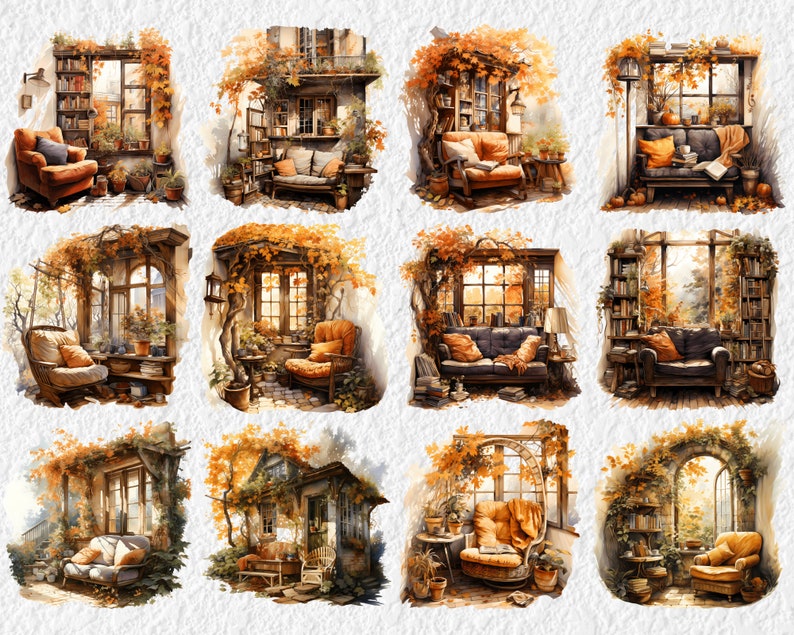 Autumn Cozy Corner Clipart Watercolor Autumn Cozy Room - Etsy
