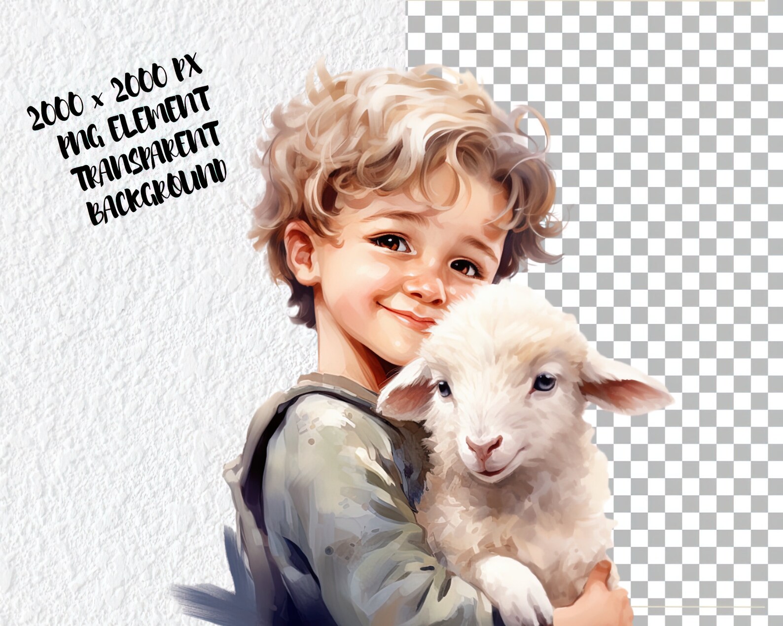 20PNG Cute Boy & Lamb Clipart Watercolor Baby Lamb, Spring Artwork ...