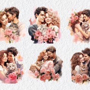 20 PNG Couple & Cat Clipart Watercolor Romantic Couple, Pet Clipart ...