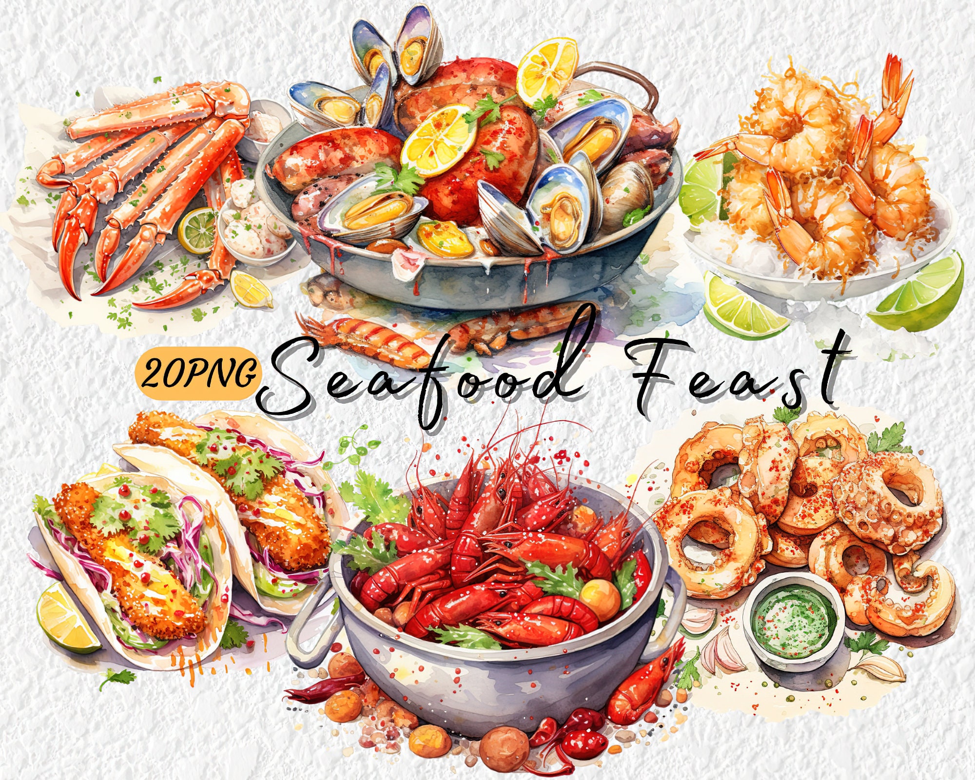 20 PNG Seafood Feast Clipart Watercolor Seafood, Oceanic Cuisine ...
