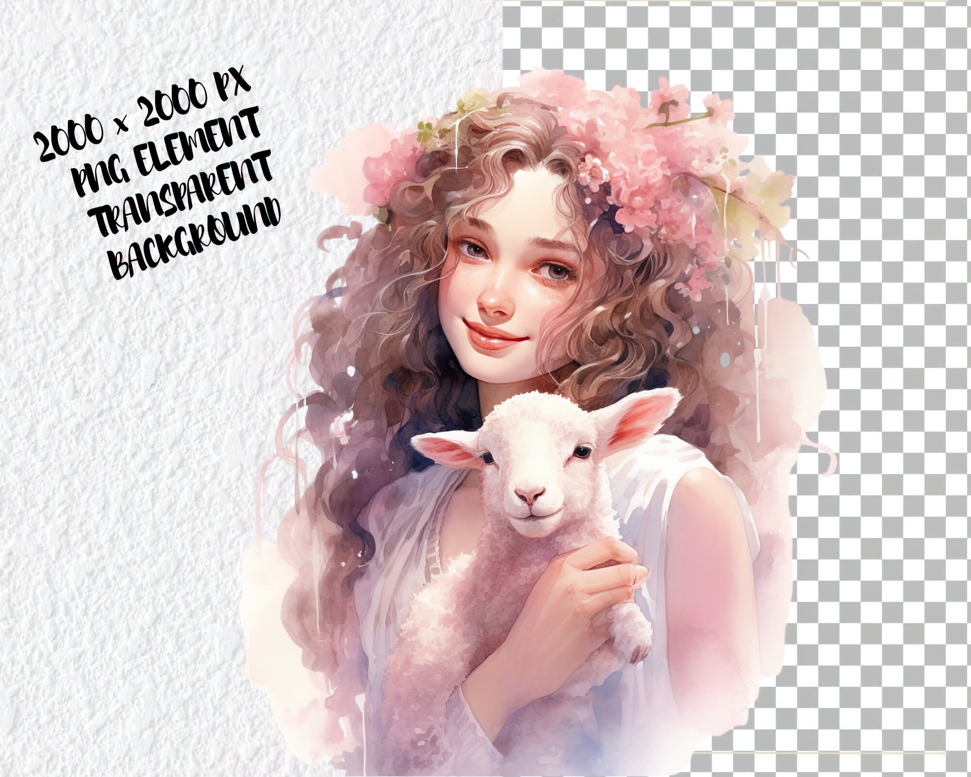 20 PNG Pretty Lady & Lamb Clipart Watercolor Cute Lamb - Etsy