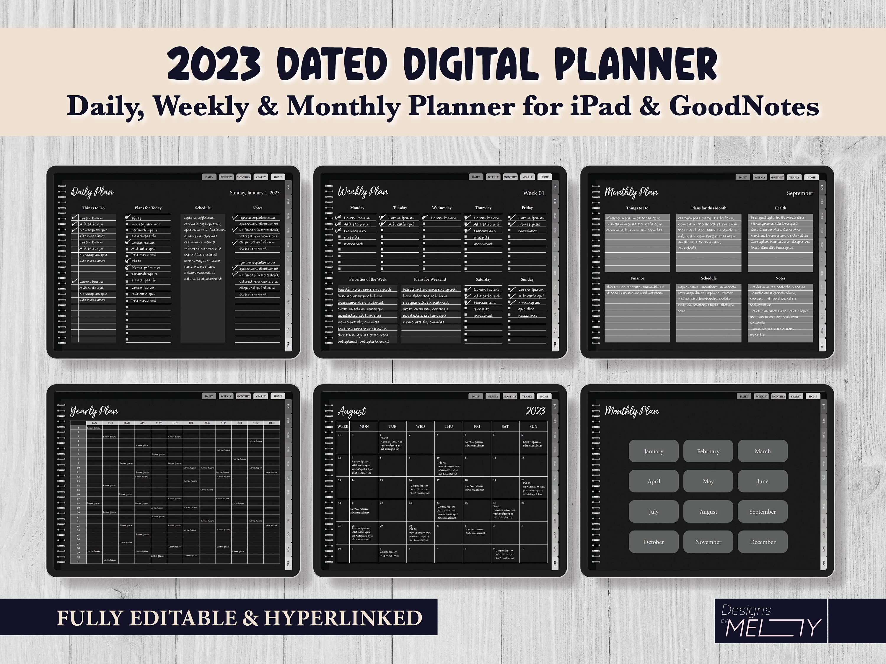 Dark Themed Daily Planner Template Ipad, Goodnotes Planner, Weekly ...