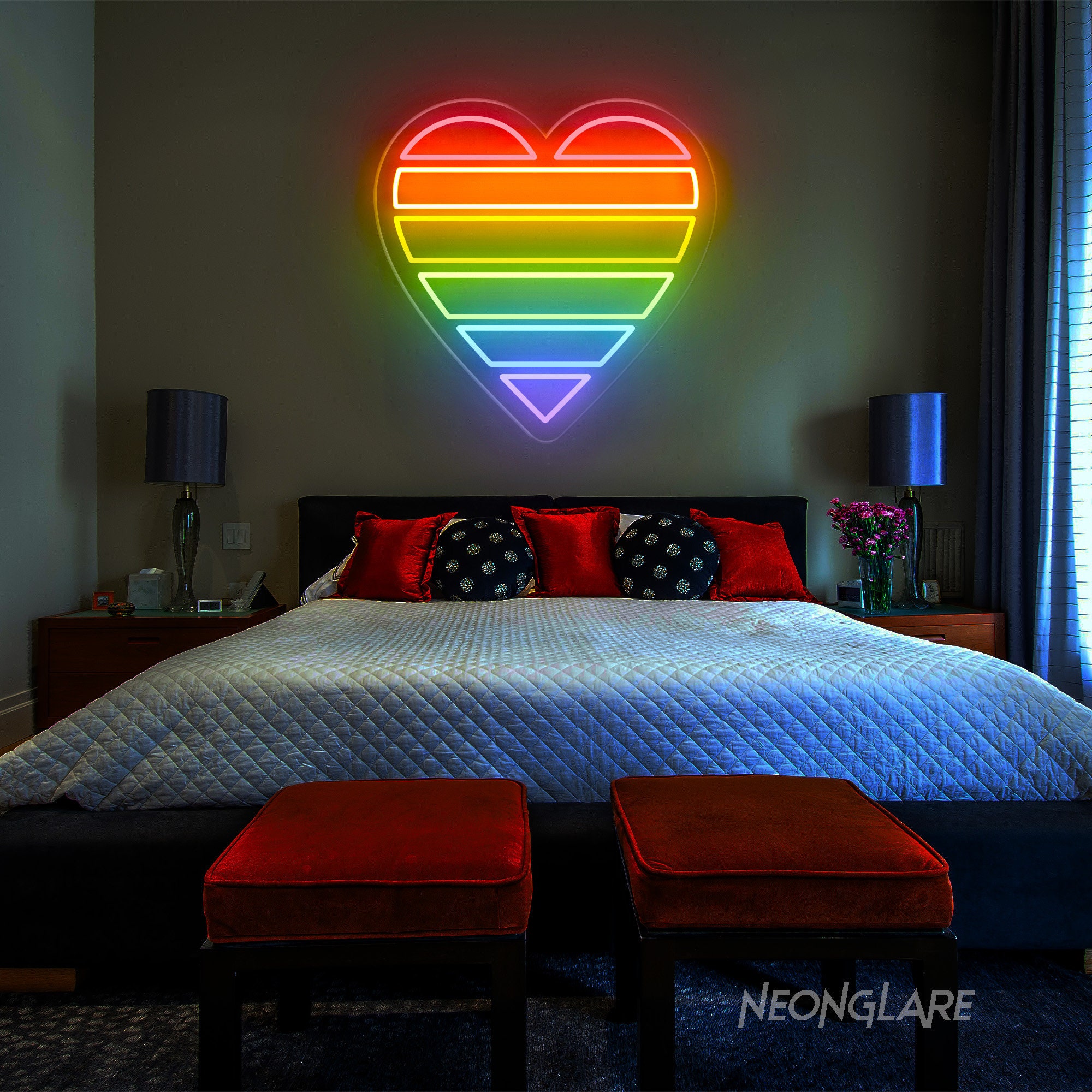 LGBTQ Rainbow Hearts Neon, Bisexual Led Lights Gifts, Gay Couple Pride ...