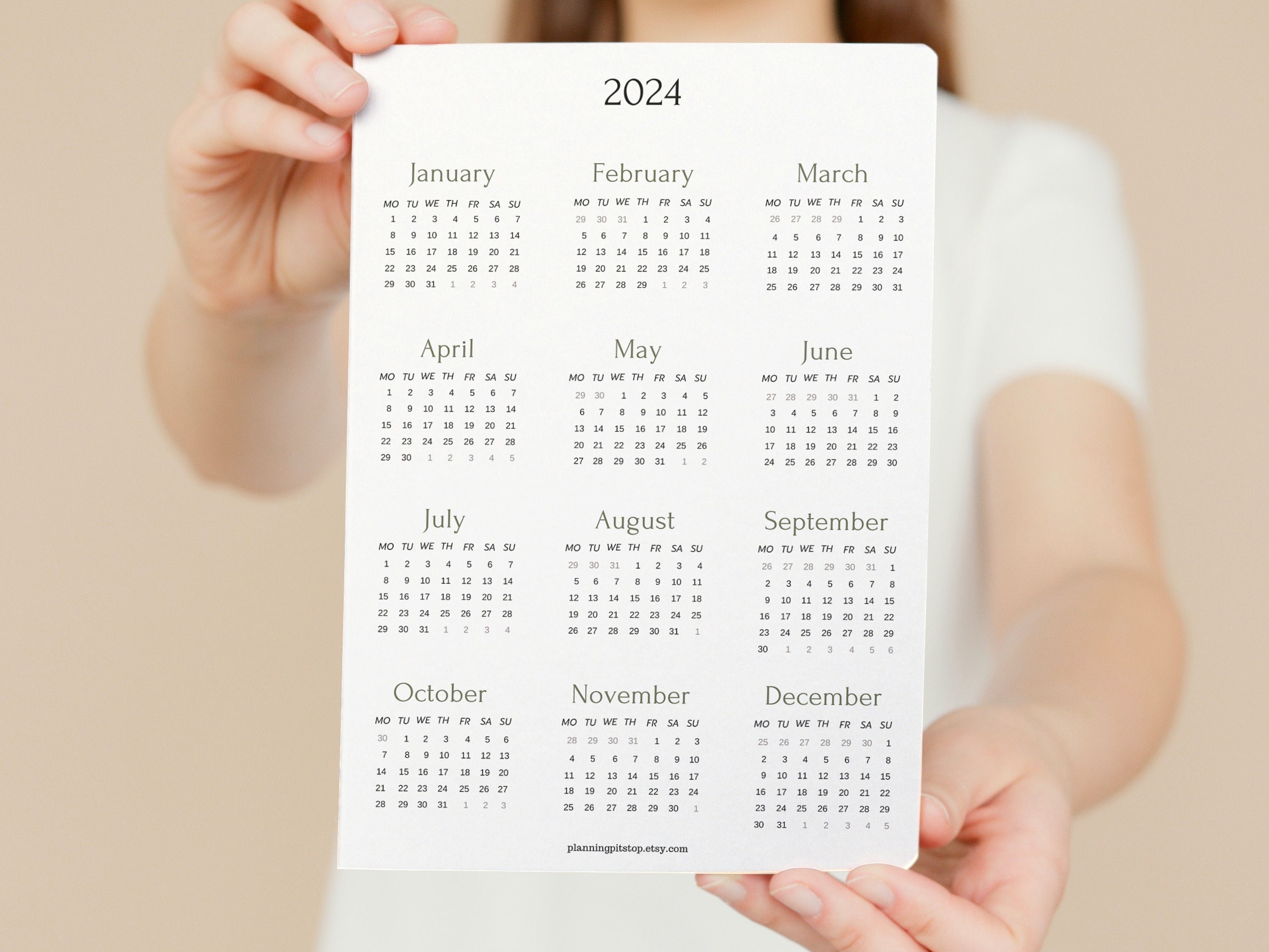 2024 Elegant Full Year Calendar Digital PDF Download Sunday - Etsy