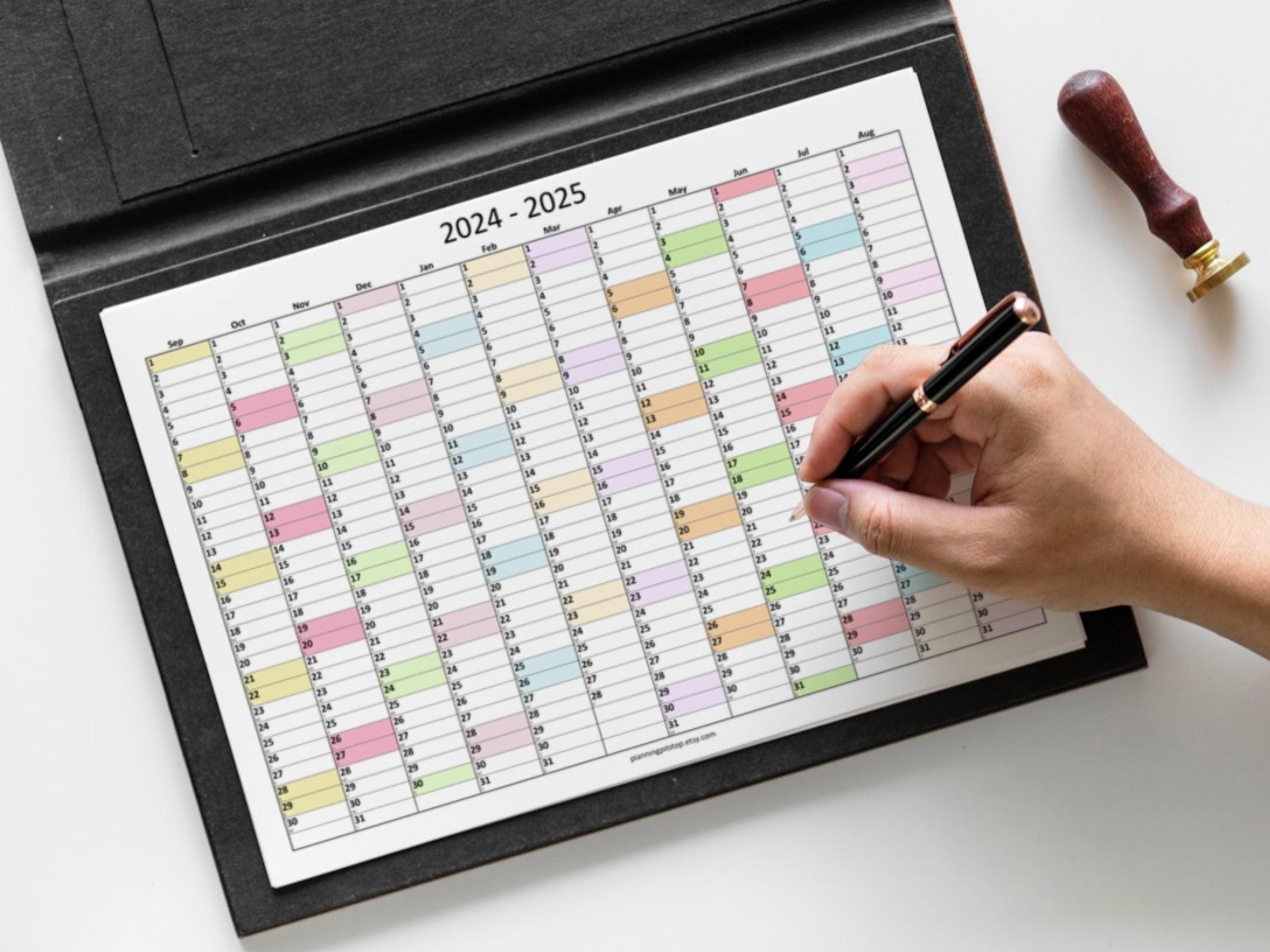 2024 to 2025 Academic Year Planner, Full Year Planner on One Page in US ...