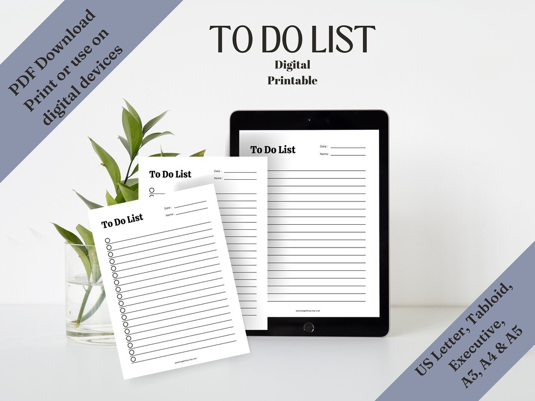 Simple Minimal to Do List Template, Tasks List, Productivity Planner, A3 A4 A5 Letter Tabloid ...