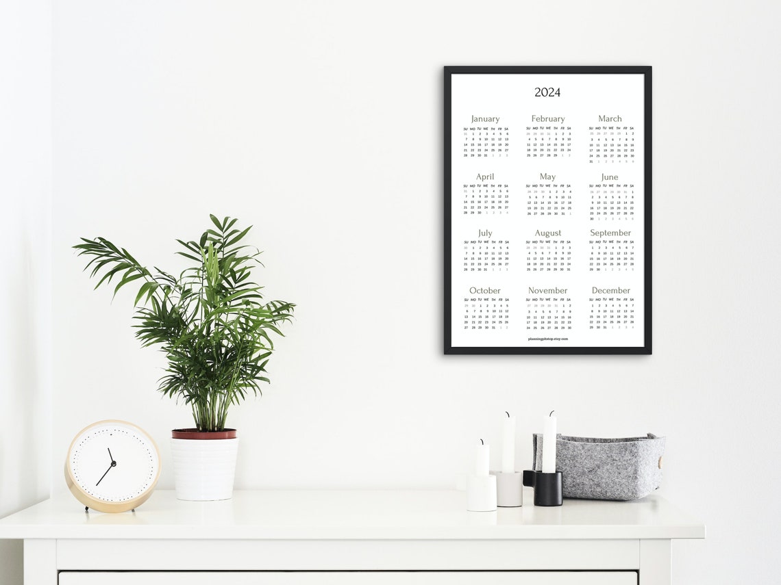 2024 Elegant Full Year Calendar Digital PDF Download Sunday - Etsy