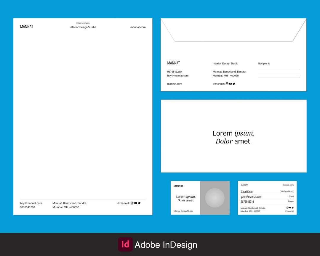 Modern Studio Stationery Indesign Template — Business Card, Letterhead ...