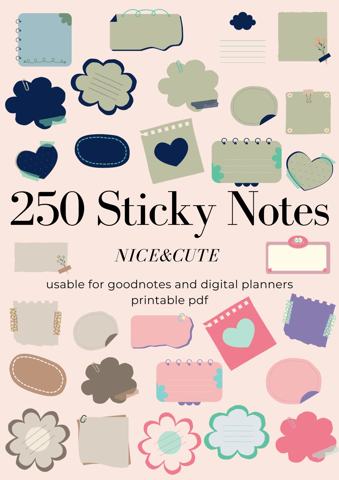 250 Digital Sticky Notes, Digital Stickers, Png Stickers, Goodnotes ...