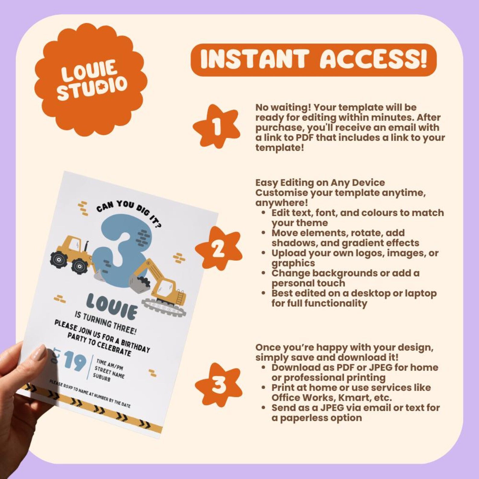 Construction Birthday Invitation | Digger Invitation Template - Etsy