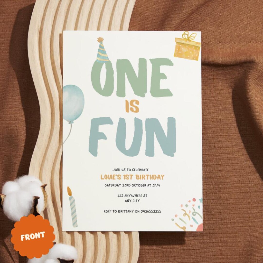 Minimalist Neutral Birthday Invitation - Editable Canva Template ...