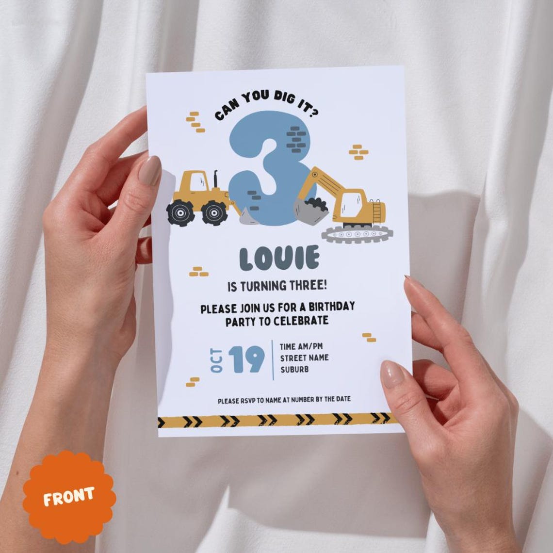 Construction Birthday Invitation | Digger Invitation Template - Etsy