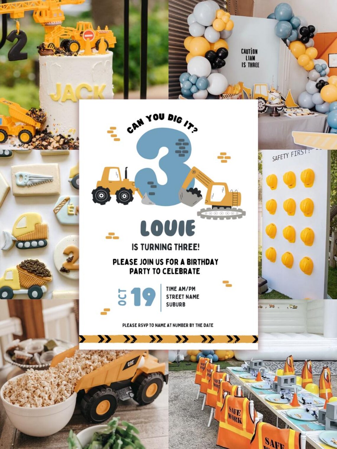 Construction Birthday Invitation | Digger Invitation Template - Etsy