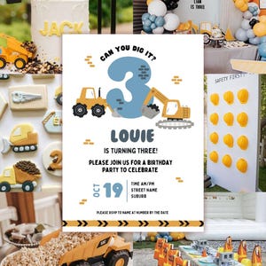 Construction Birthday Invitation | Digger Invitation Template - Etsy
