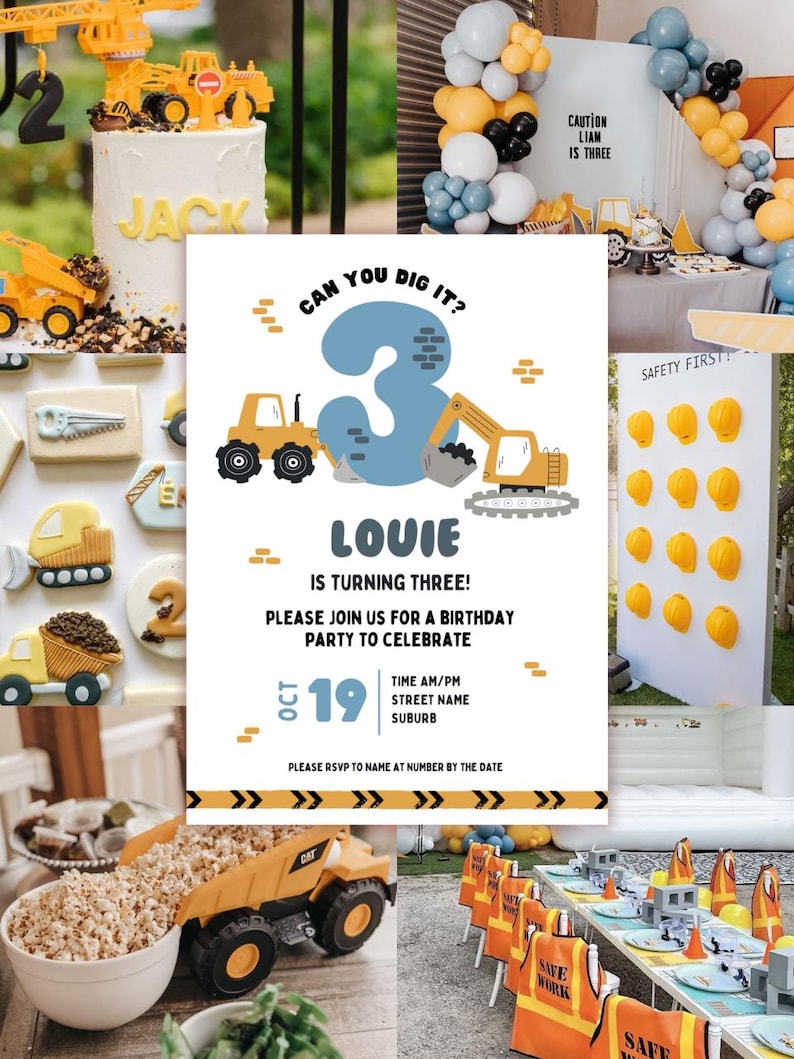 Construction Birthday Invitation | Digger Invitation Template - Etsy