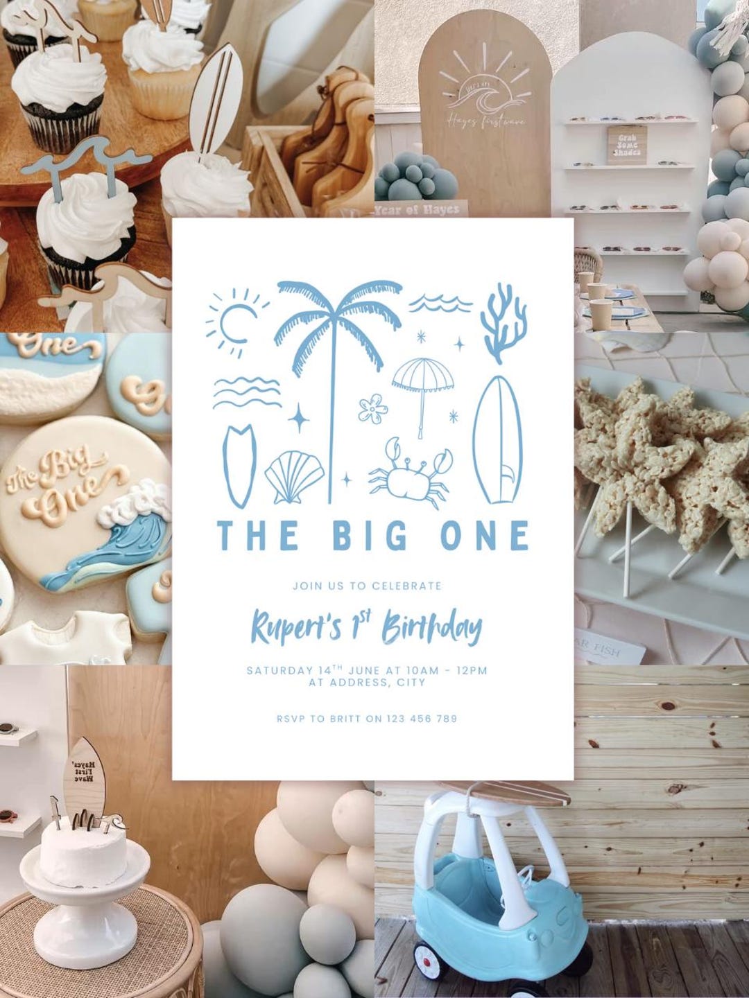 Beach First Birthday Invitation: Coastal Theme, Editable Canva Template ...