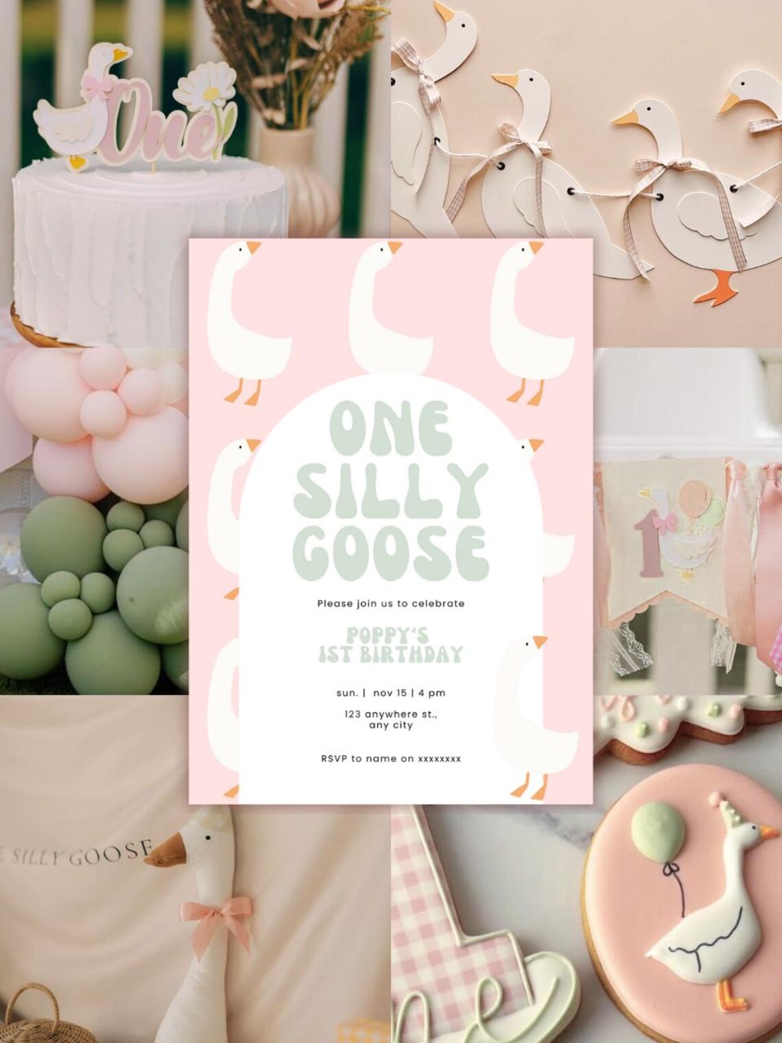 One Silly Goose Invitation - Editable Canva Template | Goose Birthday ...