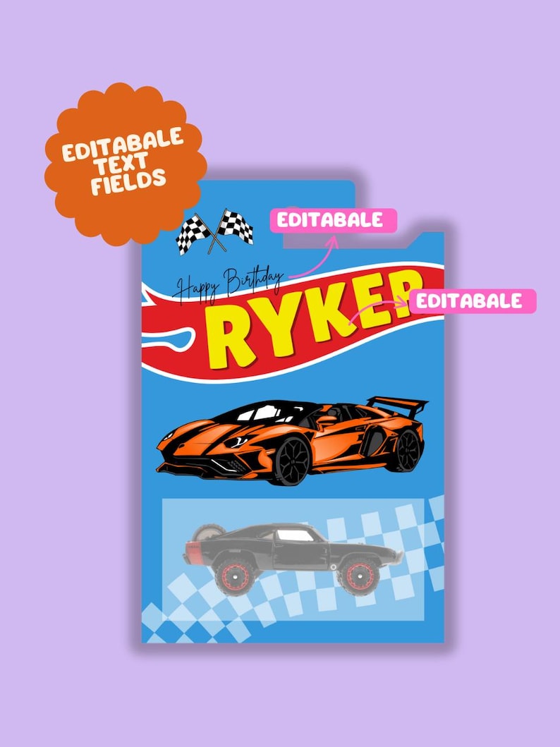 Editable Hot Wheels Favor Tags: Toy Car Birthday Thank You (canva ...
