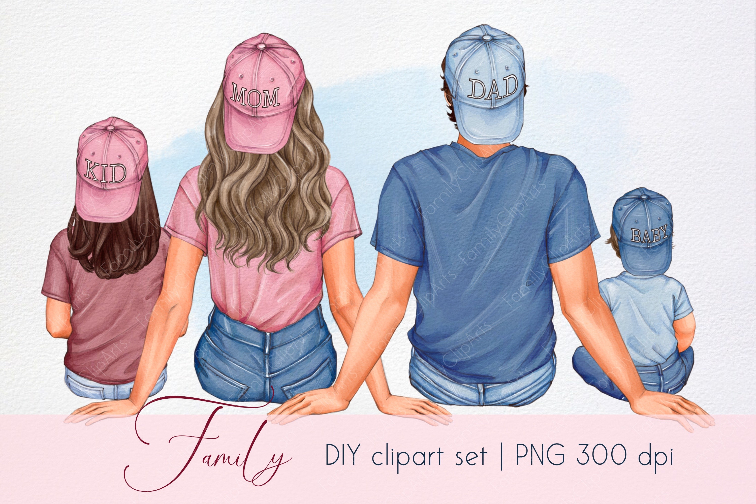 Watercolor Family Clipart DIY Family Portrait Sitting Family - Etsy ...