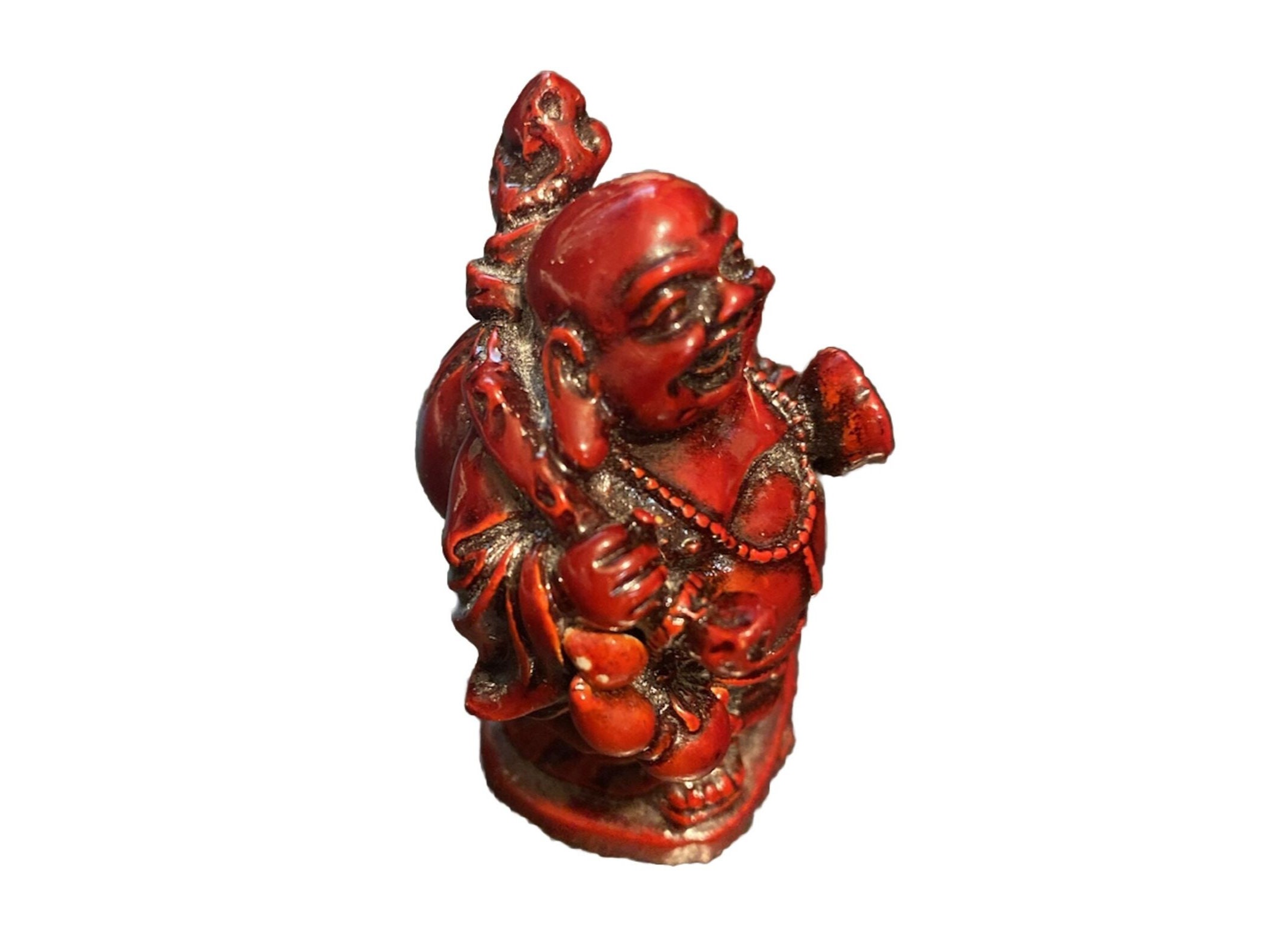 Mini Buddha Statue Figurine Knick Knack Laughing Buddha Red-resin ...