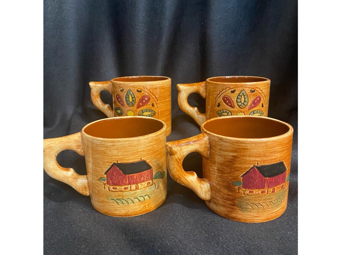 Pennsbury Pottery Vintage Amish Folk Art Glazed Coffee Mugs - Set of 4 ...