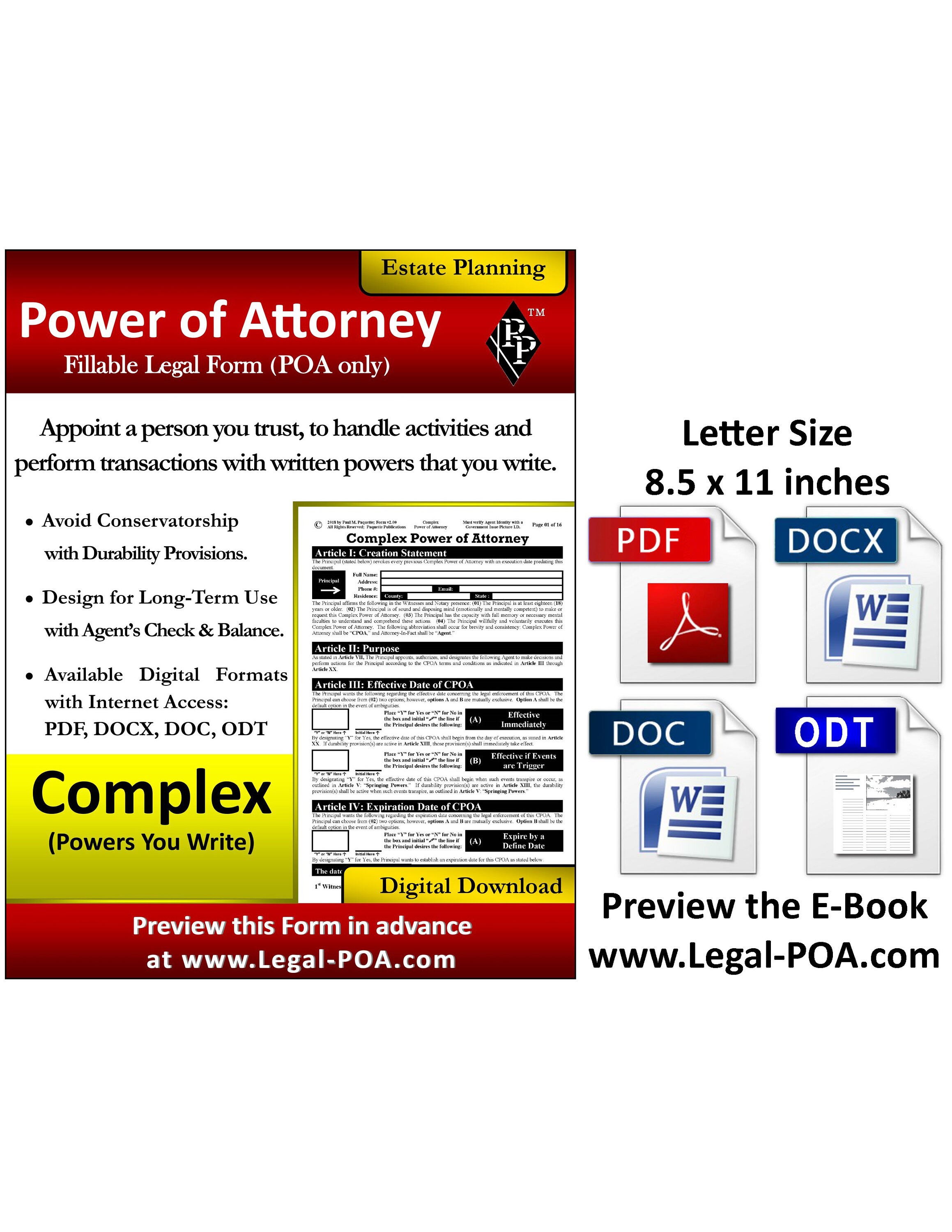 Complex Power of Attorney Legal Kit POA Only - Etsy