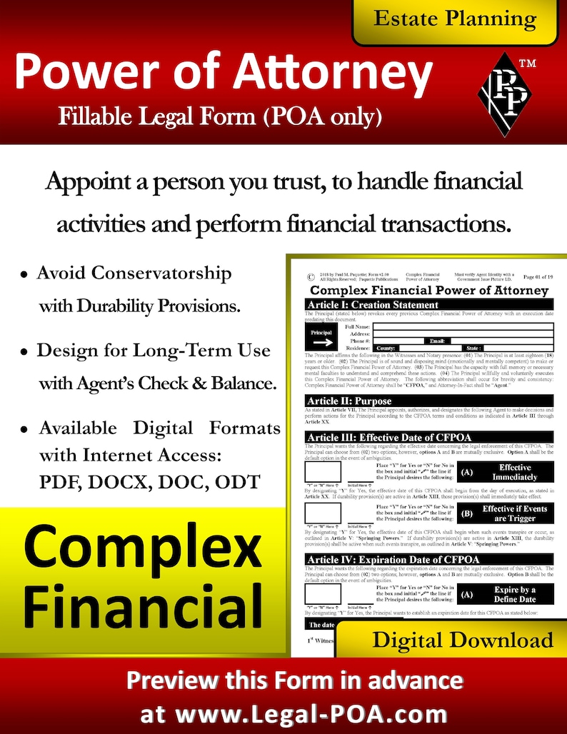 Complex Financial Power of Attorney Legal Kit POA Only - Etsy