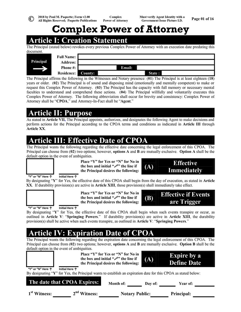 Complex Power of Attorney Legal Kit POA Only - Etsy