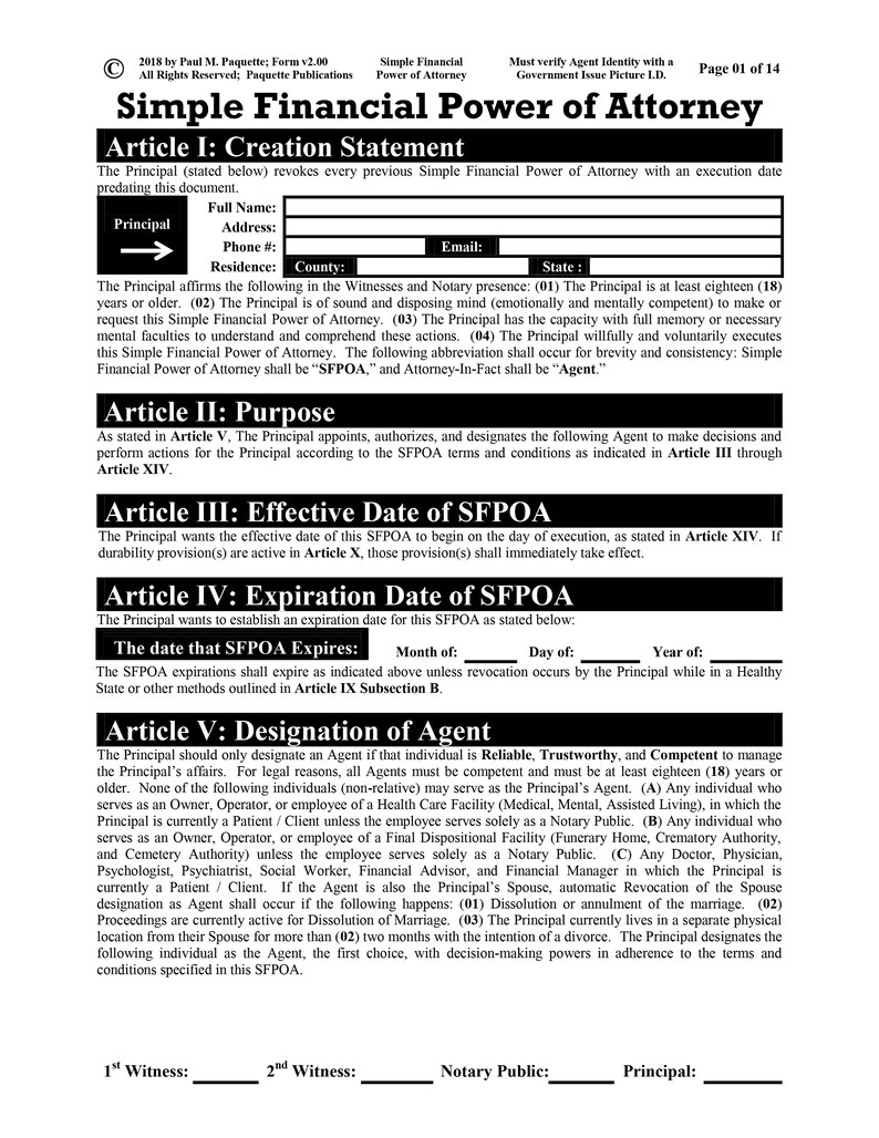 Simple Financial Power of Attorney Abridged Version Ebook PDF - Etsy