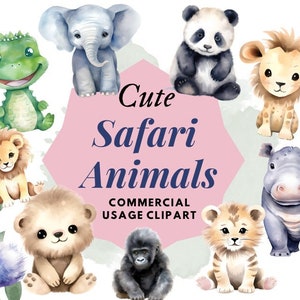 Cute Safari Animals Clipart Watercolor, Clipart for Commercial Use ...