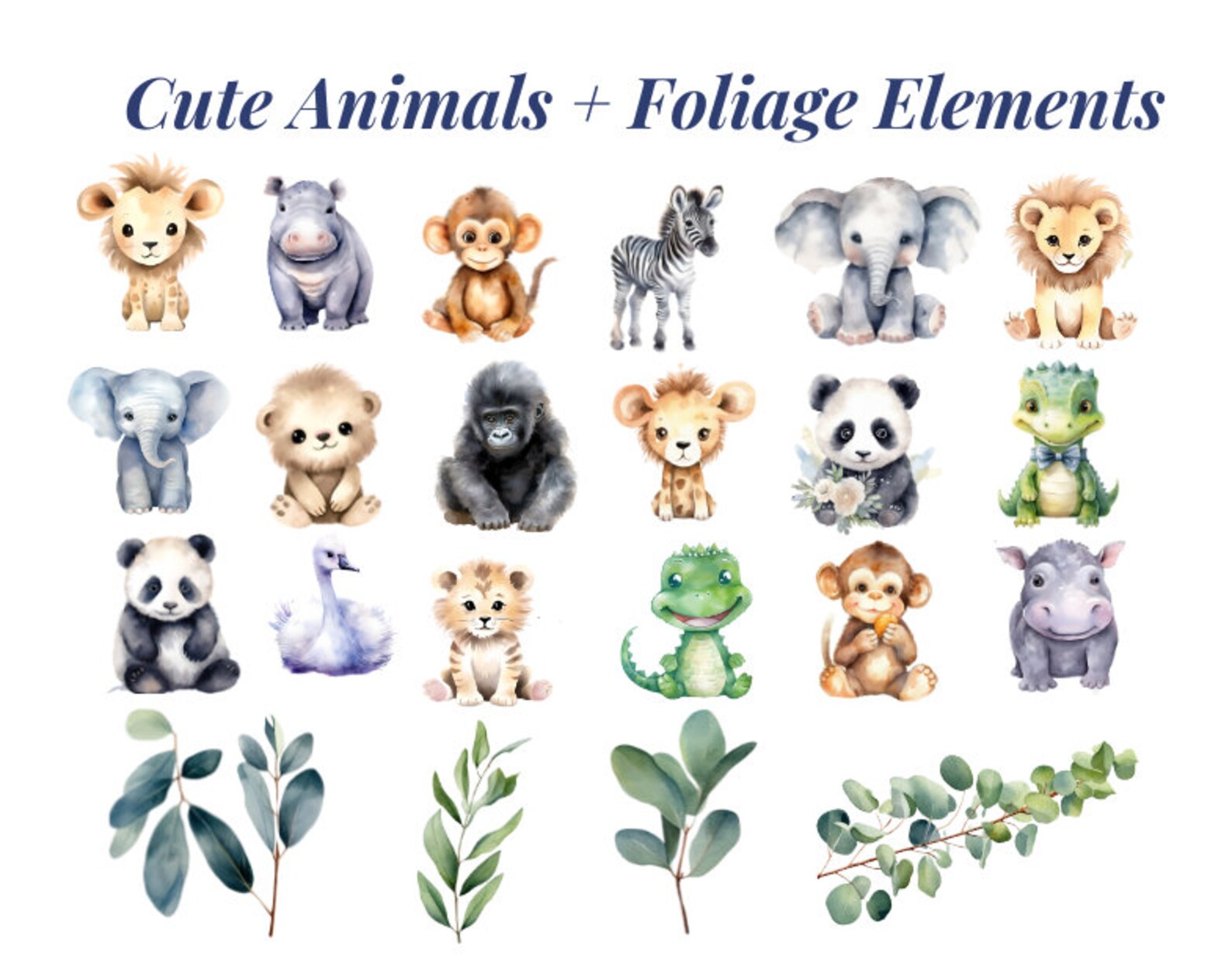 Cute Safari Animals Clipart Watercolor, Clipart for Commercial Use ...