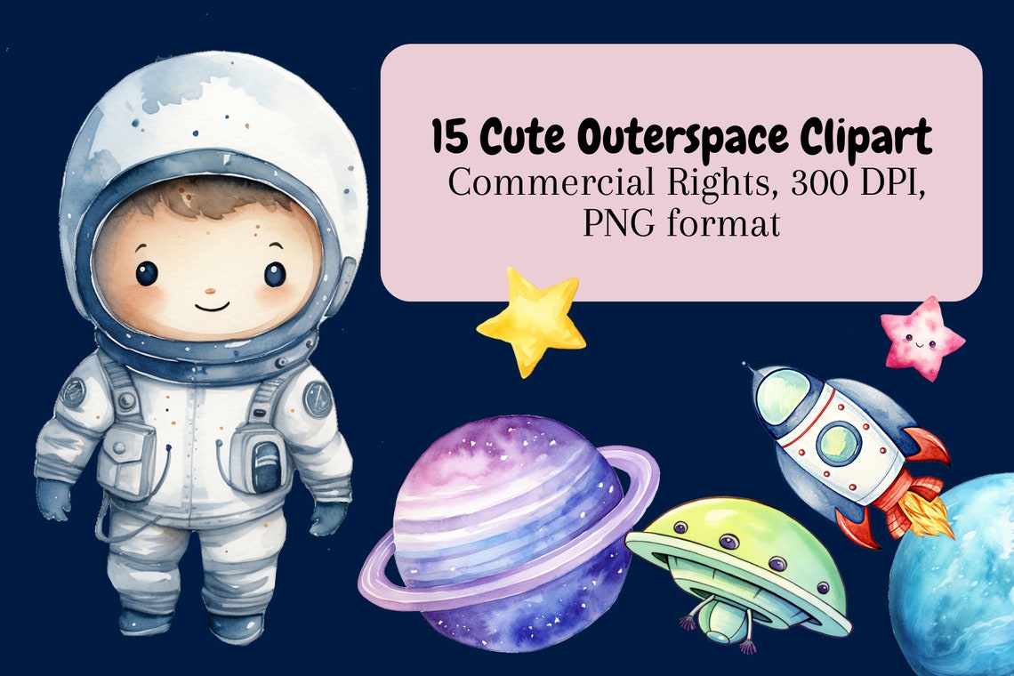 Astronaut and Space Watercolor Clipart, Space Digital Print, Instant ...