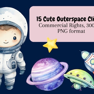 Astronaut and Space Watercolor Clipart, Space Digital Print, Instant ...