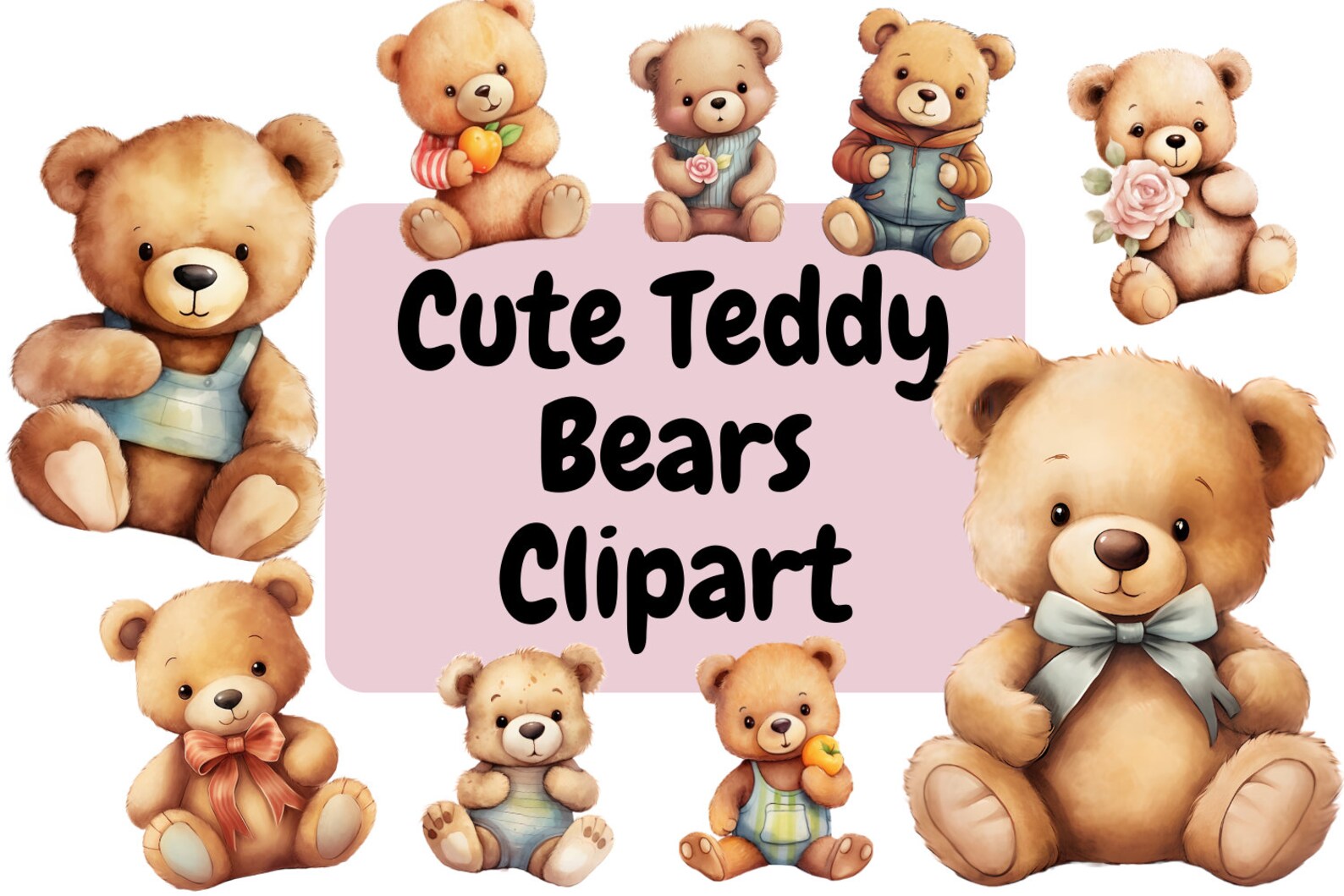 12 Teddy Bear Clipart, High Quality Pngs, Digital Planner, Paper Crafts ...
