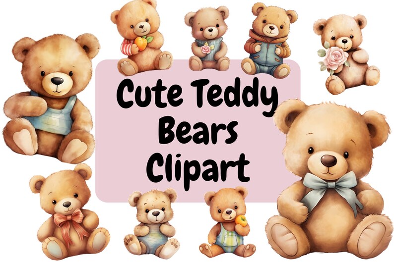 12 Teddy Bear Clipart, High Quality Pngs, Digital Planner, Paper Crafts ...
