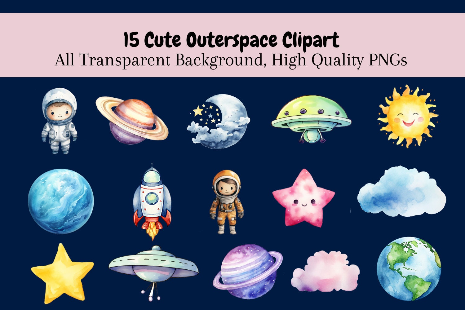 Astronaut and Space Watercolor Clipart, Space Digital Print, Instant ...