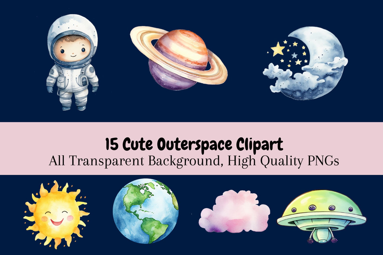 Astronaut and Space Watercolor Clipart, Space Digital Print, Instant ...