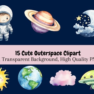 Astronaut and Space Watercolor Clipart, Space Digital Print, Instant ...